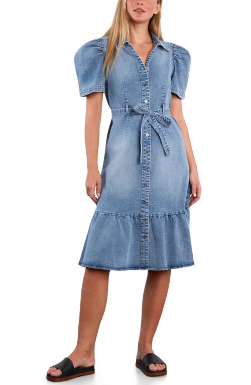 WASH LAB DENIM Muse Belted Puff Sleeve Denim Midi Shirtdress